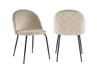 Vente-Unique Lot de 2 chaises en Velours et Acier Inoxydable Noir - Beige - Melbourne - Salle à Manger