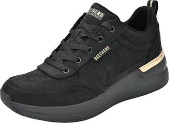 Skechers Baskets de sport, à lacets, talon compensé de 5 cm, semelle extérieure en caoutchouc, couleur unie, pour femme, Noir, 39 EU