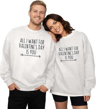 Generic Sweat-shirt &agrave; capuche imprim&eacute; &agrave; col rond pour la Saint-Valentin 2026 pour homme et femme (homme), blanc, XXL