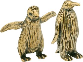 Cabilock 2 Stück Vintage Mini Pinguin Deko aus Robustem Messing Kleine Metallfigur für Büro Schreibtisch Vitrine Langlebige Retro Tierornamente