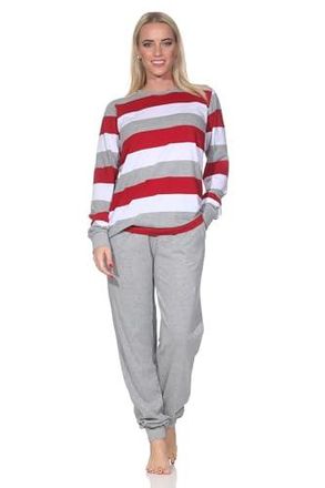 Normann Pyjama &agrave; manches longues pour femme avec poignets aspect rayures bloc - &eacute;galement en grandes tailles, rouge, 52-54
