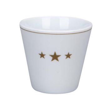 Krasilnikoff Espresso-Tasse, Mokka-Tasse - goldene Sterne - Porzellan - Farbe: wei&szlig; - (&Oslash;xH) 6 x 6 cm