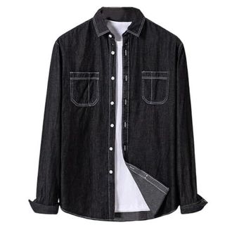 Generic Chemise classique à manches longues en coton denim uni avec poche pour homme Coupe ample, 3, 4XL