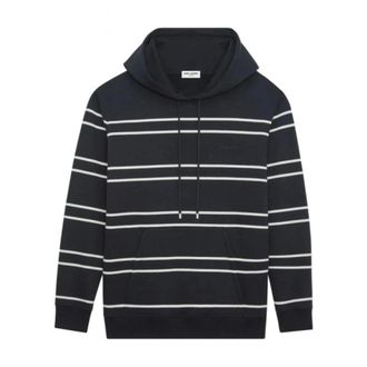 Saint Laurent Gestreifter Fleece-Hoodie mit K&auml;ngurutasche - - Sweatshirts & Hoodies - Herren - Schwarzk - M