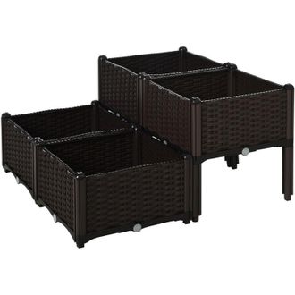 OUTSUNNY Jardini&egrave;re sur pieds carr&eacute; potager 2 &eacute;tages dim. 80L x 80l x 44H cm insert dirrigation plastique imitation rotin tress&eacute; chocolat