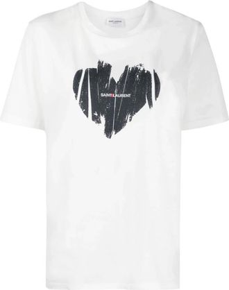 Saint Laurent T-Shirt mit Herz-Logo-Print - - Tops - Damen - Wei&szlig; - M