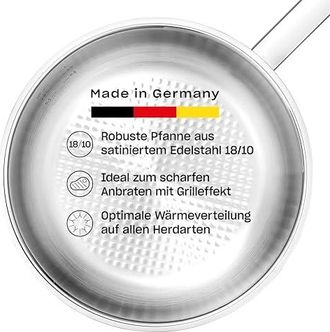 FISSLER Original-Profi Collection/Edelstahl-Pfanne (Ø 24 cm) Stielpfanne mit Innen-Skala, novogrill Bratfläche - Induktion