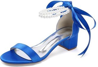 Generic Chaussures Mariage Femme Talon Bloc Bout Ouvert Talons Bas Sandales Mode &Eacute;t&eacute; Satin Mari&eacute;e Dress F&ecirc;te Hauts 4.5Cm,Royal Blue,42 EU