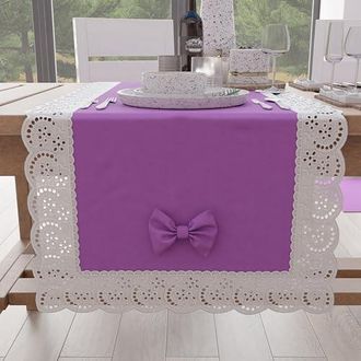 Petti Artigiani Italiani Eleganter Tischläufer für Küche, Einfarbig Mit Rüschen Aus Spitze, Fransen und Schleifen, Aus Baumwolle, 40 x 140 cm, 100