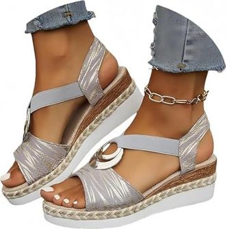 Generic Sandales compens&eacute;es pour femme Uk2026, soutien de la vo&ucirc;te plantaire, bout ouvert, sangle de cheville, sandales &agrave; enfiler, d&eacute;coration en m&eacute;tal, chauss