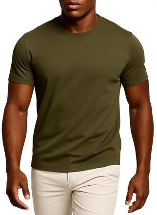 LEIF NELSON T-Shirt Herren Sommer Rundhals-Ausschnitt (Khaki, Größe M), Regular Fit Herren-T-Shirt 100% Baumwolle, Casual Basic Männer T-Shirt Kurzarm