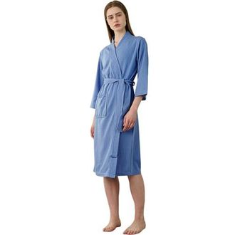 Generic Peignoir gaufr&eacute; avec poches pour femme - Peignoir en &eacute;ponge l&eacute;ger - Longue robe de matin dhiver &agrave; manches longues - Peignoir pyjama avec ceinture - Ma