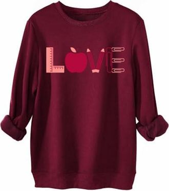 Generic Sweat &agrave; capuche pour enseignantes, t-shirt &agrave; manches longues avec motif coeur, pull de Saint-Valentin, v&ecirc;tements sexy pour femme, Bordeaux, XXL