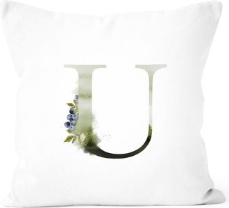 Autiga Kissenbezug Buchstaben-Kissen U Buchstabe Alphabet Monogramm Anfangsbuchstaben Watercolor gezeichnet Kissen-H&uuml;lle wei&szlig; 40cm x 40cm
