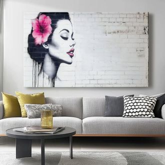 Generic Leinwand Bilder 120L x50B cm Wanddeko Wohnzimmer Aesthetic Room Decor Deko Malerei, Krähe, Frau, Street Art Zimmer Wandbilder Modern Bild auf Leinwand