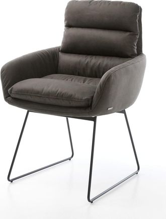 DELIFE Esszimmerstuhl Abelia-Flex mit Armlehnen Mikrofaser Anthrazit Vintage Kufengestell Schwarz, Esszimmerstühle