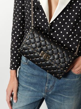 Valentino Garavani Womens Crossbody Bag Rockstud Spike Black Leather Shoulder