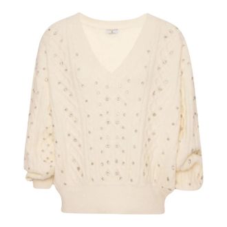 Fracomina Pullover mit V-Ausschnitt im Zopfmuster - - Knitwear - Damen - Wei&szlig; - S