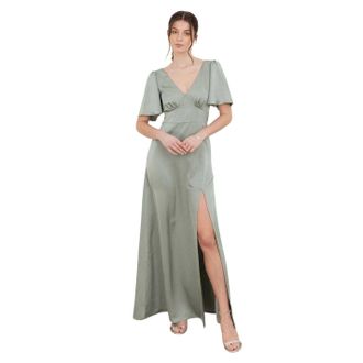 Maya Maxikleid f&uuml;r Damen, Satin, Brautjungfer, Engels&auml;rmel (Salbeigr&uuml;n)