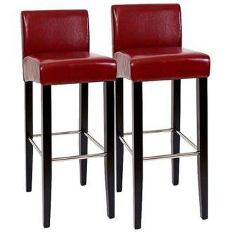 Hhg [NEUWERTIG] 2er-Set Barhocker Barstuhl N25, Leder, 102x44x37 cm rot