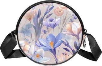 Generic Sac &agrave; bandouli&egrave;re rond pour femme, motif floral r&eacute;tro, sac &agrave; dos &agrave; bandouli&egrave;re avec fermeture &eacute;clair, bretelles r&eacute;glables, sac &agrave; main rond d&eacute;contract&eacute;