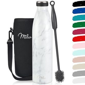 Milu Gourde en acier inoxydable 350 ml 500 ml, 750 ml, 1000 ml, 1,5 l - Bouteille isotherme, bouteille deau isolée, double paroi anti-fuite, convient aux a