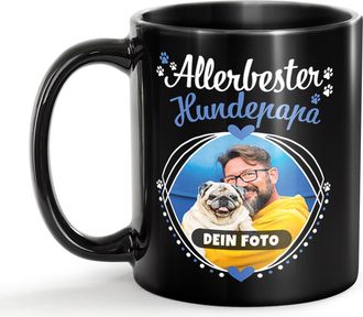 Tassendruck Hunde-Tasse mit Foto gestalten - Allerbester Hundepapa - Persönliches Geschenk für Hundefreunde | Personalisiertes Geschenk, Keramik Schwarz, 300 ml