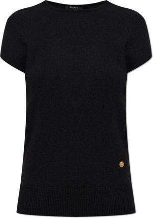 Balmain Femme, Pulls, Noir, Taille: 40 FR Top &agrave; application logo