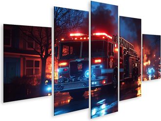 Islandburner Bild auf Leinwand Feuerwehrauto mit ausgefahrener Leiter bei Brandeinsatz Bilder Wandbilder Poster