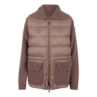 Moncler Femme, Pulls, Beige, Taille: 42 FR Cardigan en laine et cachemire matelass&eacute;