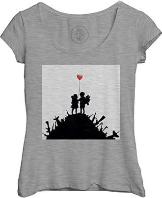 Fabulous T-Shirt Femme Col Rond Banksy Guerre Enfants Ballon Rouge Arme Street Art