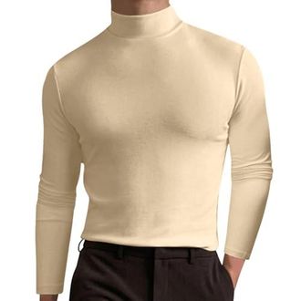 Generic T-shirt &agrave; manches longues et col montant pour homme - Style moderne pour la salle de sport, kaki clair, XXL