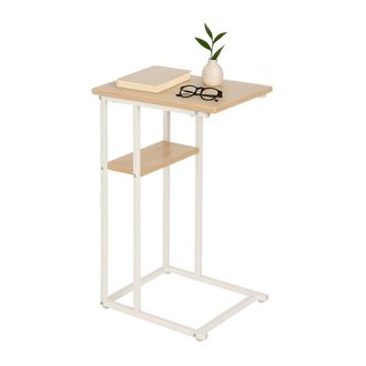 Relaxdays Beistelltisch, gro&szlig;e und kleine Ablage, HBT 60x40x30 cm, Tisch f&uuml;r Couch & Bett, Metall & MDF, Hellbraun/wei&szlig;