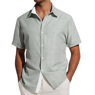 Generic Chemises en lin pour homme &agrave; manches courtes boutonn&eacute;es - Col rabattu - Tendance - Contraste - Vacances d&eacute;t&eacute; - Chemise de plage d&eacute;contract&eacute;e - Chemisi