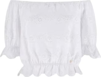 Guess Femme, Blouses et Chemises, Blanc, Taille: 36 FR Shoulder Off Embroi Top