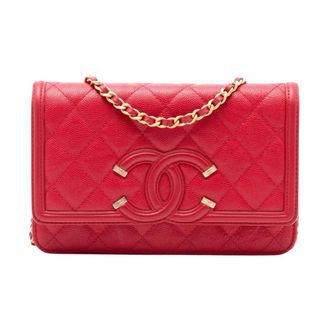 Chanel Sac portefeuille matelass&eacute; &agrave; cha&icirc;ne Pre-owned - Femme - Pre-owned - Rouge - Taille: ONE Size
