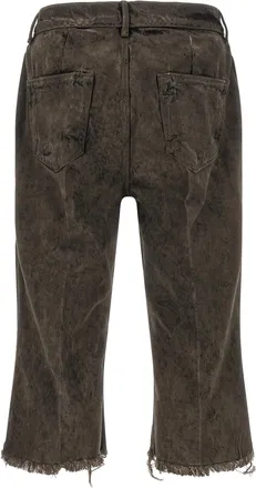 Rick Owens Frayed Raw Hem Denim Bermuda Shorts - Gray