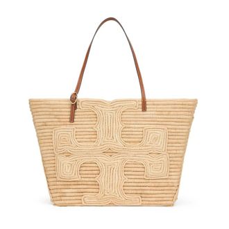 Tory Burch Panier en raphia avec d&eacute;tail logo - Femme - Sacs - Beige - Taille: ONE Size