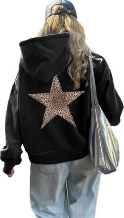 Minetom Femme Sweat &Agrave; Capuche Hoodie Y2K Imprim&eacute; &Eacute;toile Derri&egrave;re Sweatshirts &Agrave; Manches Longues avec Poche Pull Streetwear A Noir XS