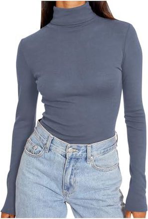Generic Haut à manches longues pour femme - Haut côtelé à col roulé - Haut à manches longues - Haut basique thermique - Pull élastique - Chemise dhiver douce 