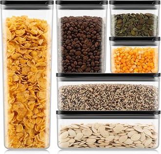 Bodum Lot de 6 bocaux de conservation avec couvercles noirs CANTEEN - Sans BPA & passe au lave-vaisselle - Contenants alimentaires empilables et transparent