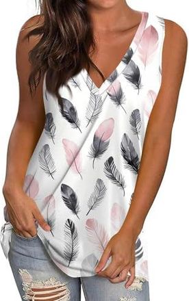 Generic Debardeur Femme Chic et &eacute;l&eacute;gant Chemisier sans Manche Col V Imprimer D&eacute;bardeur Top ete Haut Chic et Elegant Caraco Vetement Femme Tee Shirt sans Manch