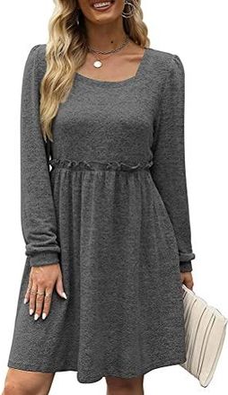 Onsoyours Robe Pull Femme Hiver Chic Et Elegant Fluide Robe Mi Longue Manche Longue Décontractée Robe Col Rond Ample Casual Sweat Tunique Robe Sweat-Shirt A Gri