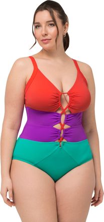 Ulla Popken Damen Lisa, Colourblock Badeanzug, Helles Seegrün, 52