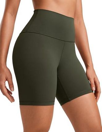 CRZ YOGA Womens ButterLuxe Motard Shorts 15cm - Haute Taille Sentraîner Course à Pied Short Yoga Olive Verte 40