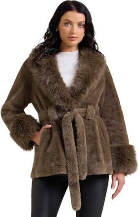 Allegra K Manteau DHiver en Fausse Fourrure Femme Veste Chaude et Moelleuse &agrave; Revers avec Poches et Ceinture Marron M