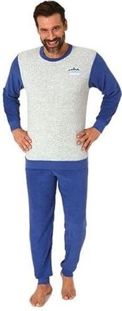 Normann Pyjama à manches longues en tissu éponge pour homme avec col rond et poignets + grandes tailles, Marine, 60 cm