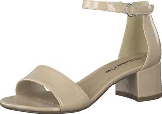 Tamaris Damen Riemchensandalen, Frauen Sandalen,Comfort Lining,Freizeitschuhe,offene Schuhe,Strandschuhe,Sandaletten,Absatz,Nude PATENT,38 EU