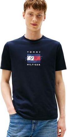 Tommy Hilfiger T-Shirt Manches Courtes Homme Linear Flag Graphic Regular Fit, Bleu (Desert Sky), XXXL