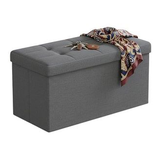 Relaxdays Sitzbank, Stauraum, Stoff, faltbar, gepolstert, Flur, Schlafzimmer, HBT 38 x 76 x 38 cm, Sitztruhe, dunkelgrau